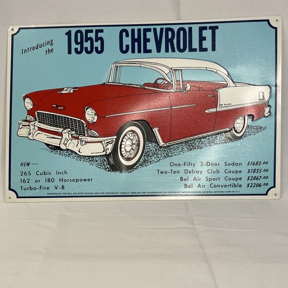 Wall Decor | Vtg 1955 Chevrolet Red White Metal Advertising Sign 12 X ...